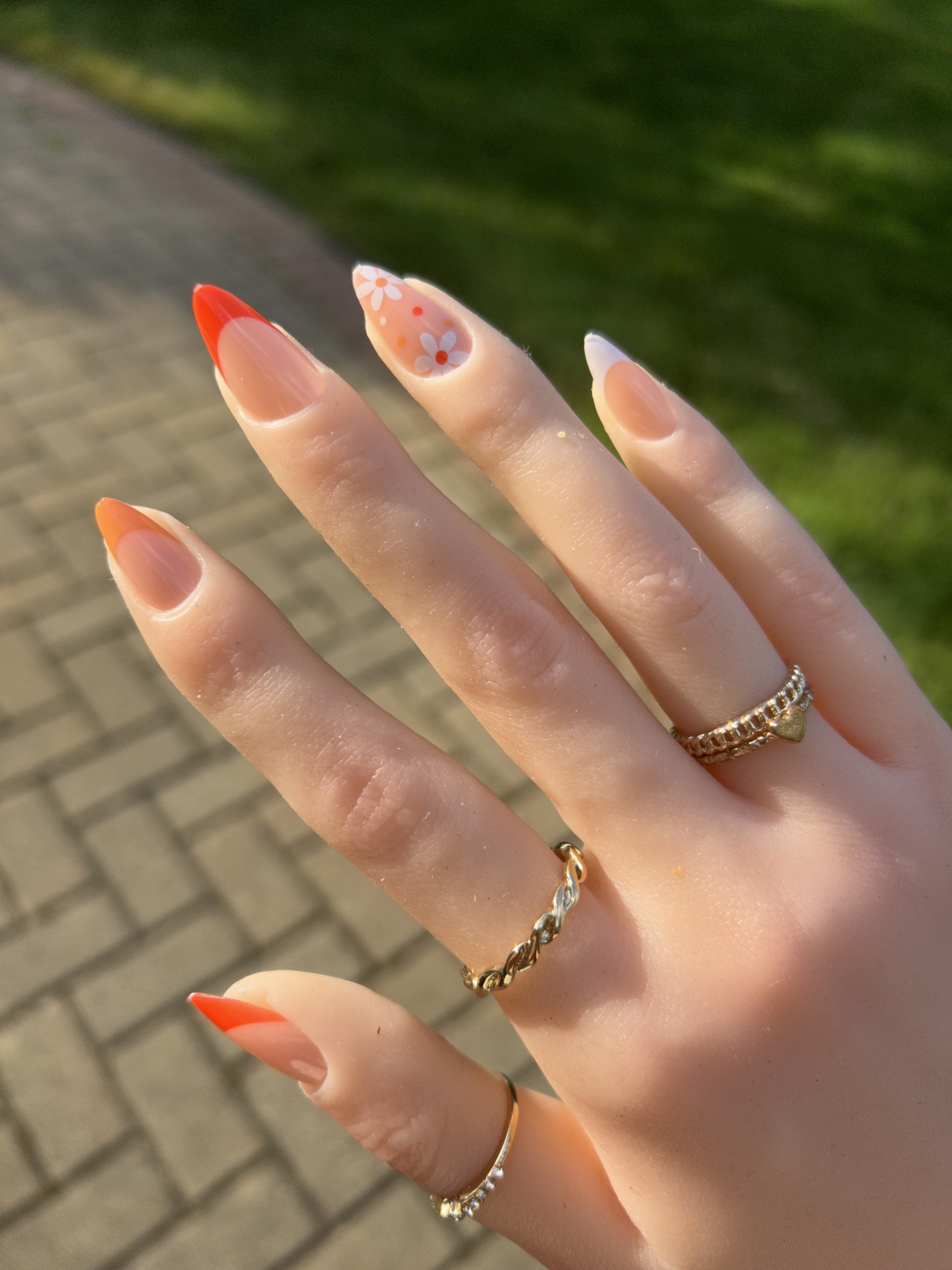 Orange French Tip Nails with Flowers Design – Vibrant Guide